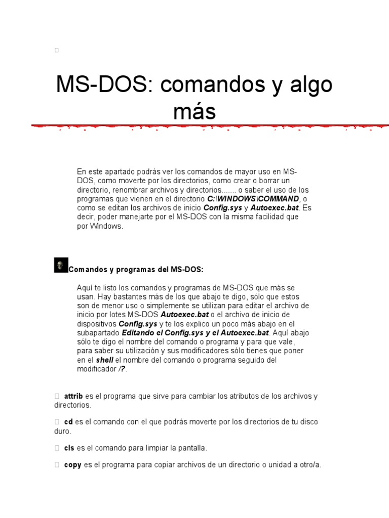 Comandos MSDOS | PDF | Archivo de computadora | Familias de sistemas operativos