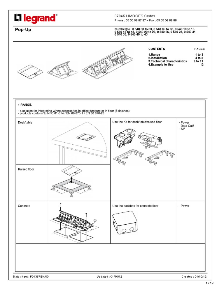 Legrand Pop-Up Box Data Sheet | PDF | Electrical Connector | Electrical ...