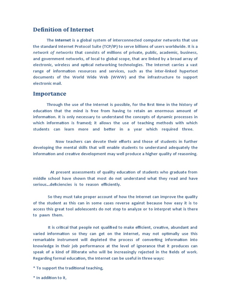 Definition of Internet: Network of Networks That Consists of Millions ...