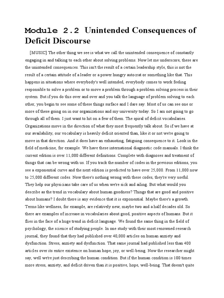 Unintended Consequences of Deficit Discourse | PDF | Optimism | Applied ...