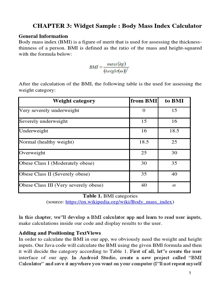 CHAPTER 3 Widget Sample Body Mass Index Calculator | PDF | Body Mass ...