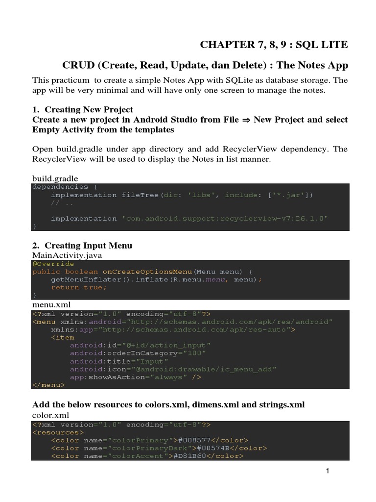 SQLite Notes App Development | PDF | Databases | Table (Database)
