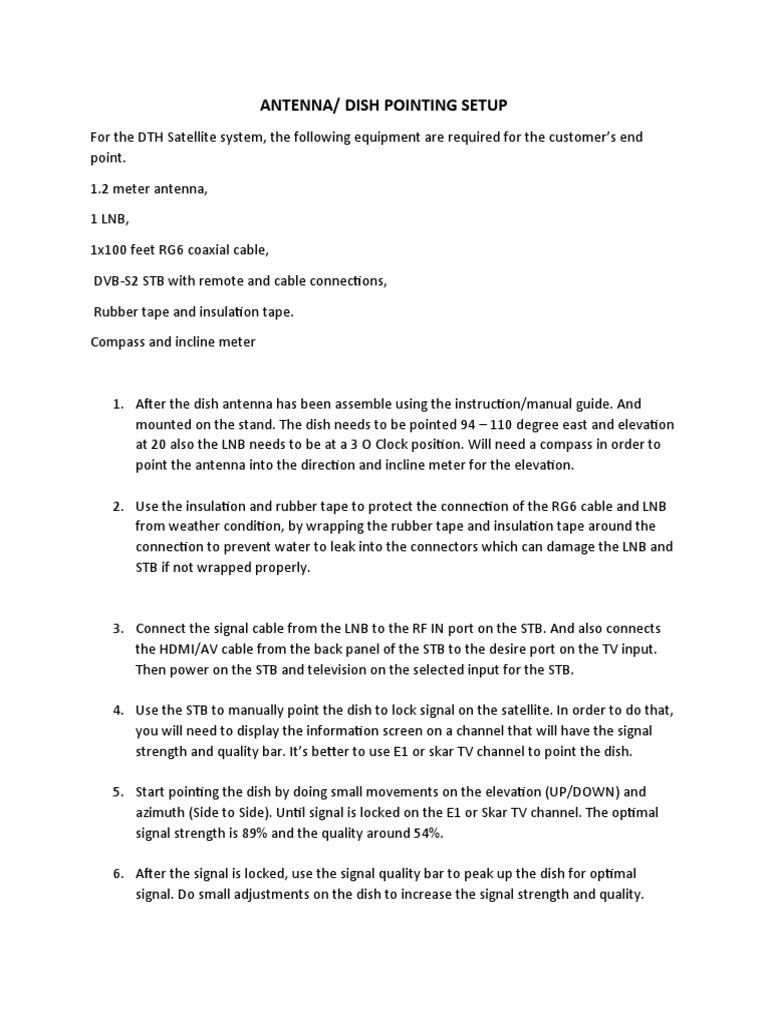 DTH Satellite Installation Guide. | PDF | Set Top Box | Cable Television