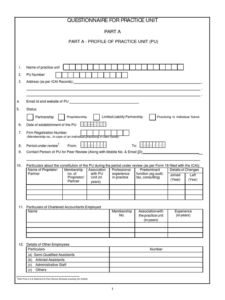 ICAI Peer Review Questionnaire for PUs | PDF | Competence (Human ...