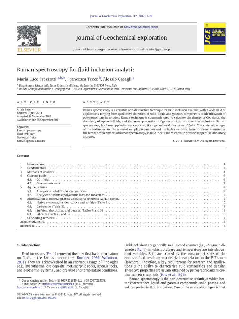 Raman Spectroscopy of Fluid Inclusions | PDF | Raman Spectroscopy | Physics