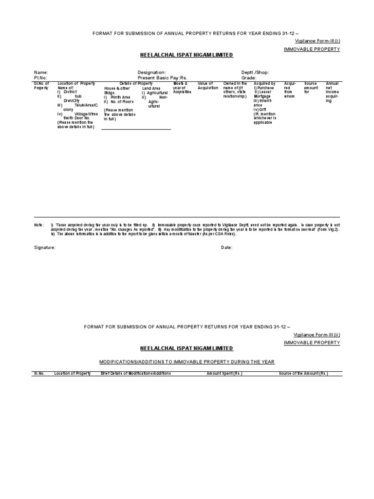 Annual Property Return Format | PDF | Financial Services | Economies