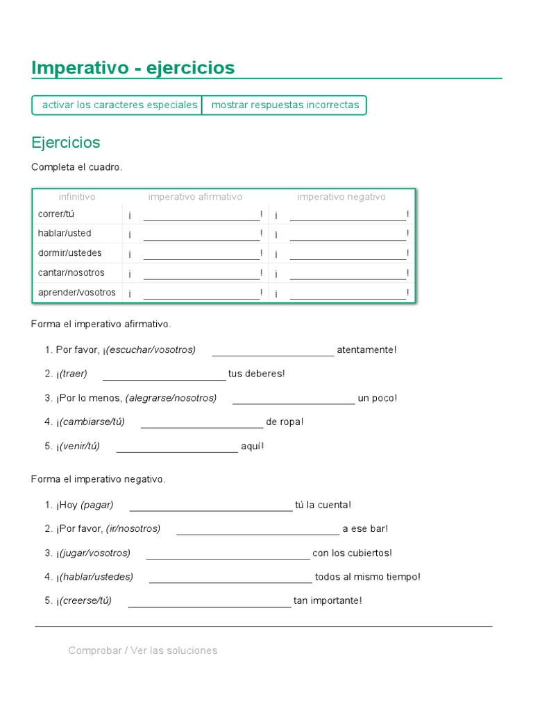 Ejercicios de Imperativo para Primaria | PDF