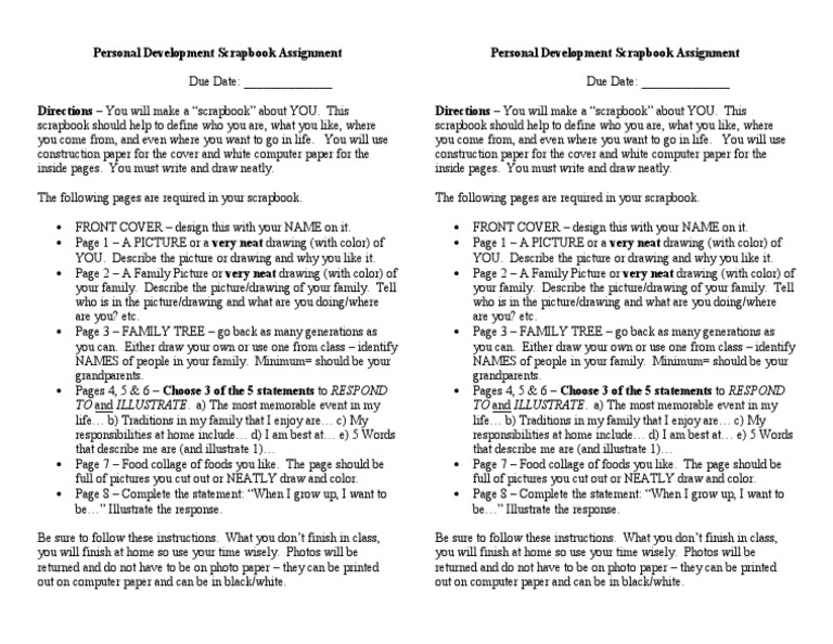 Scrapbook Assignment - Personal Development 1.01 | PDF