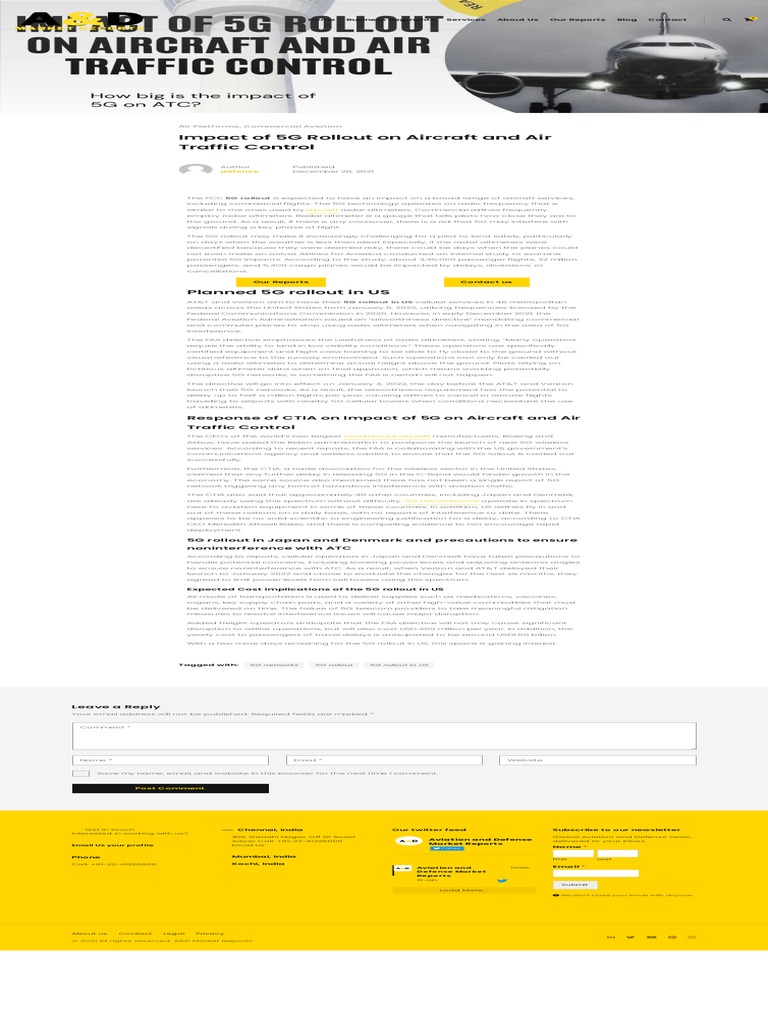 Aviationanddefensemarketreports Com Impact of 5g Rollout On Aircraft and Air Traffic Control ...