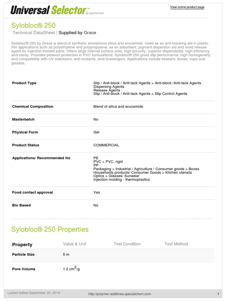 Sylobloc® 250 - Grace | PDF | Polyvinyl Chloride | Polyethylene