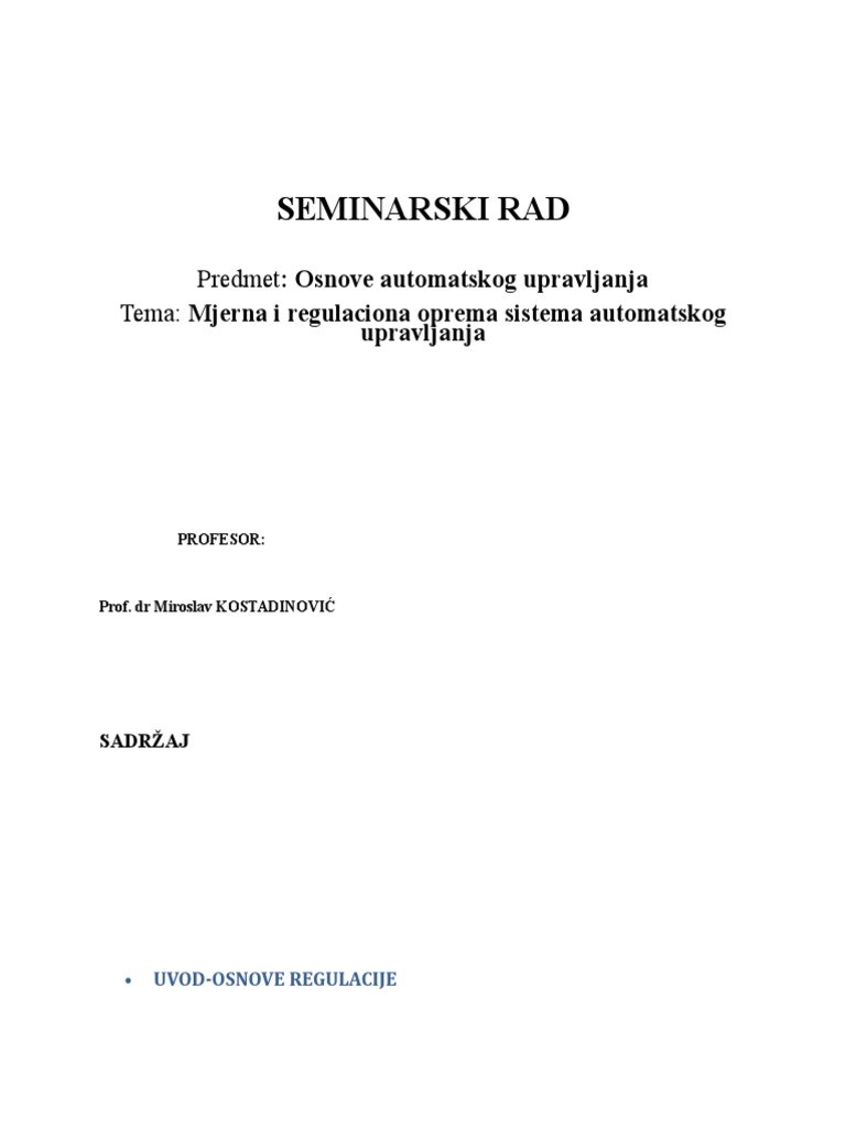 Seminarski Rad - Automatizacija 2021 | PDF