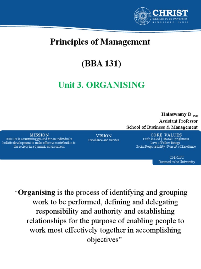 Principles of Management (BBA 131) : Unit 3. Organising | PDF ...