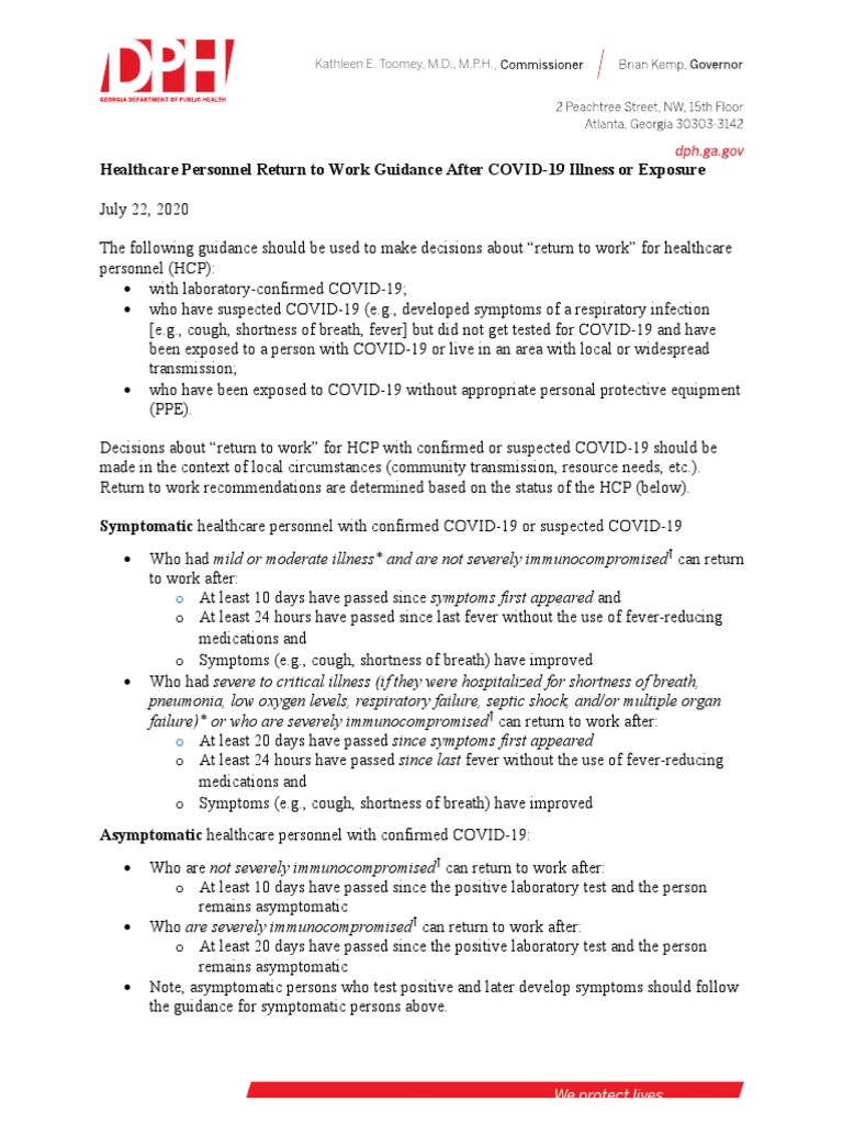 Healthcare Personnel COVID-19 Return Guidelines | PDF ...