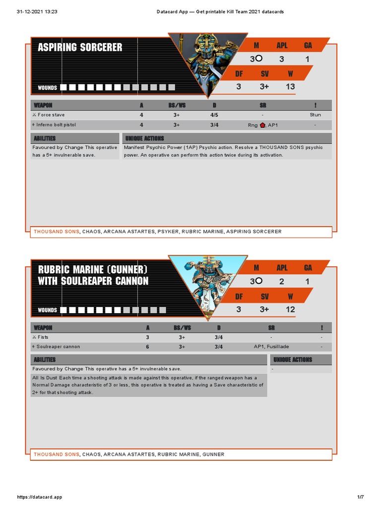 Kill Team 2021 Datacards Guide | PDF | Hazards | Securities