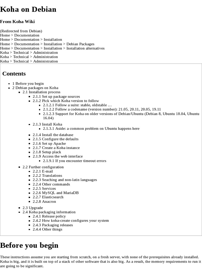 Koha Installation on Debian Guide | PDF | Sudo | Computer Science
