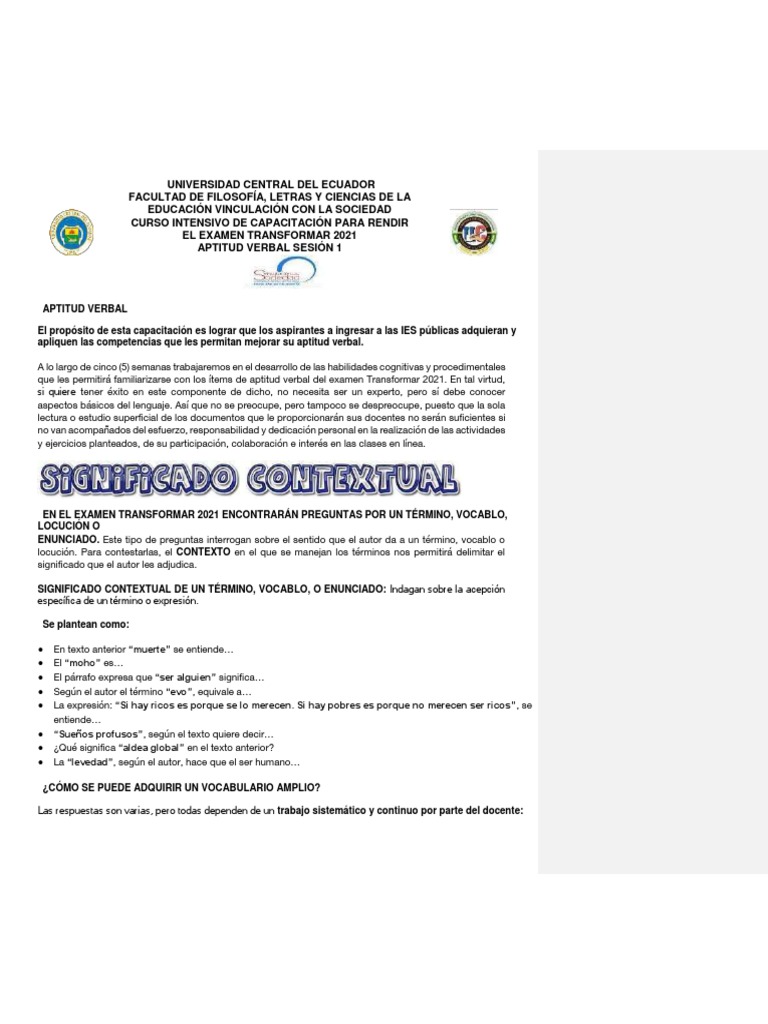 S1. Guía de Aprendizaje - Significado Contextual | PDF | Palabra ...