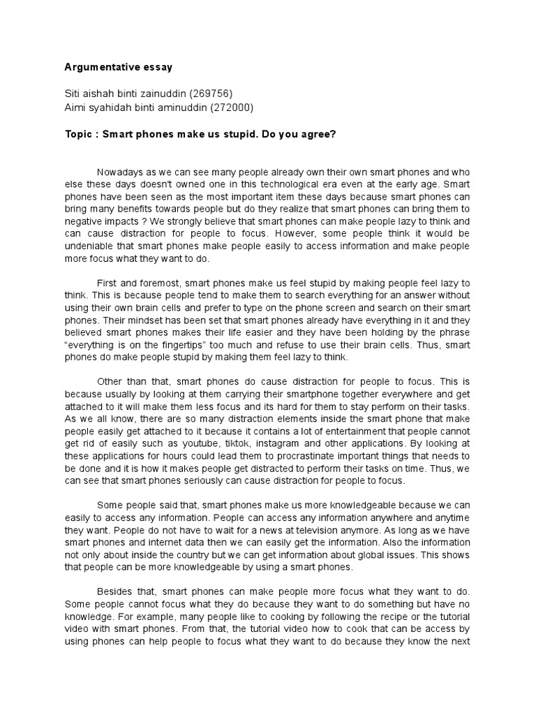 Smart Phones Make Us Stupid: An Argumentative Essay on How Smartphones ...