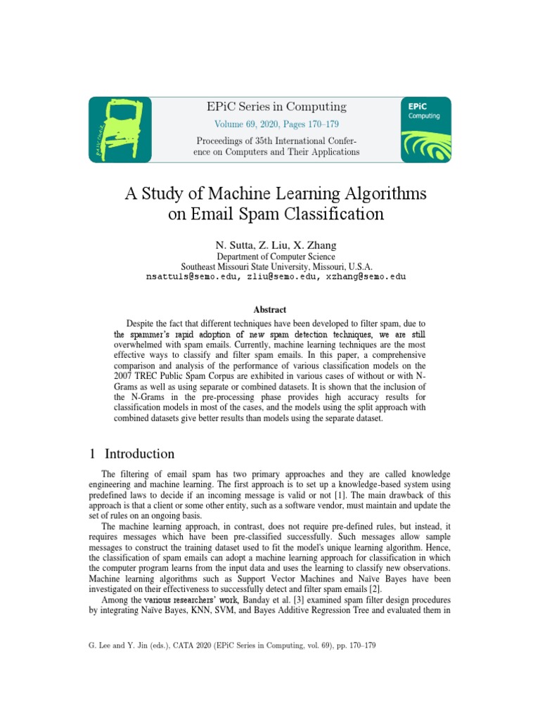 A Study of Machine Learning Algorithms On Email Spam Classification ...