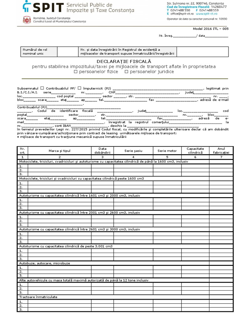 ITL - 005 - DeCLARATIE FISCALA - DECIZIE de Impunere Pentru Stabilirea ...