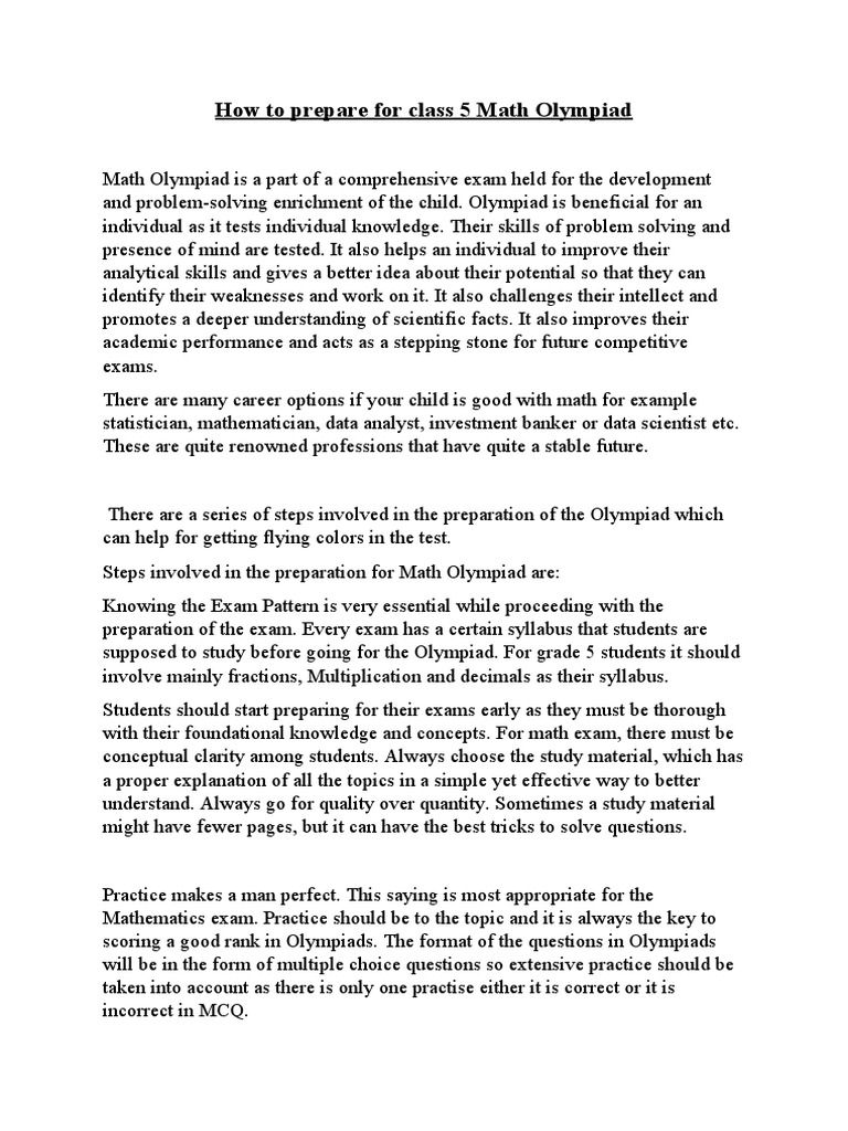 How To Prepare For Class 5 Math Olympiad | PDF | Test (Assessment ...