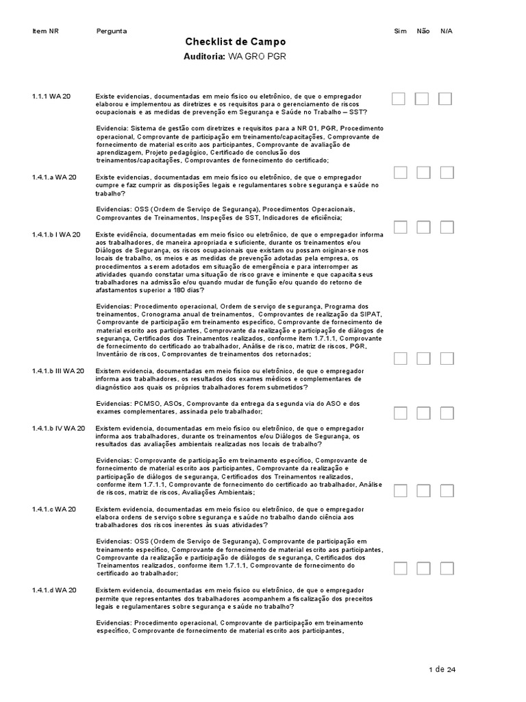 Checklist PGR | PDF | Desenvolvimento profissional | Fator de risco