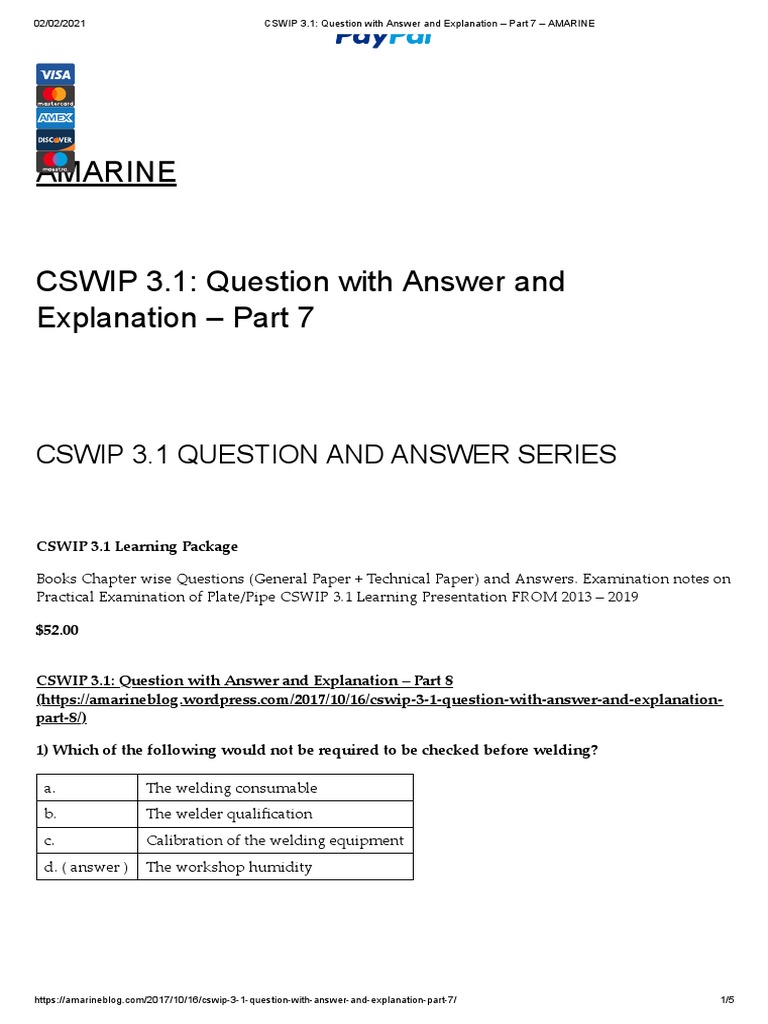 CSWIP 3.1 - Question With Answer and Explanation - Part 7 - AMARINE ...