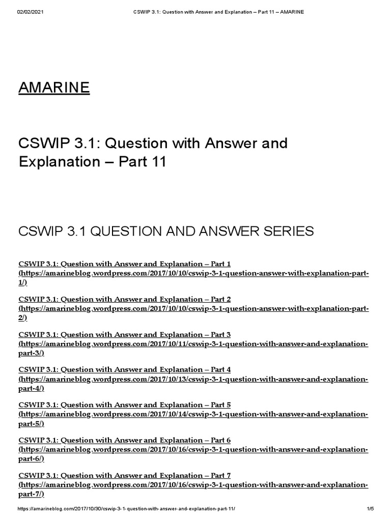 CSWIP 3.1 - Question With Answer and Explanation - Part 11 - AMARINE ...