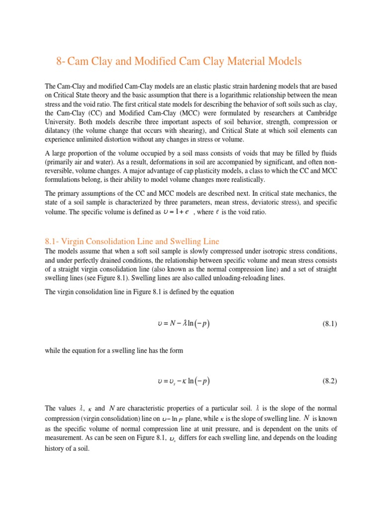 Cam Clay and Modified Cam Clay Material Models Explained | PDF | Yield (Engineering) | Stress ...
