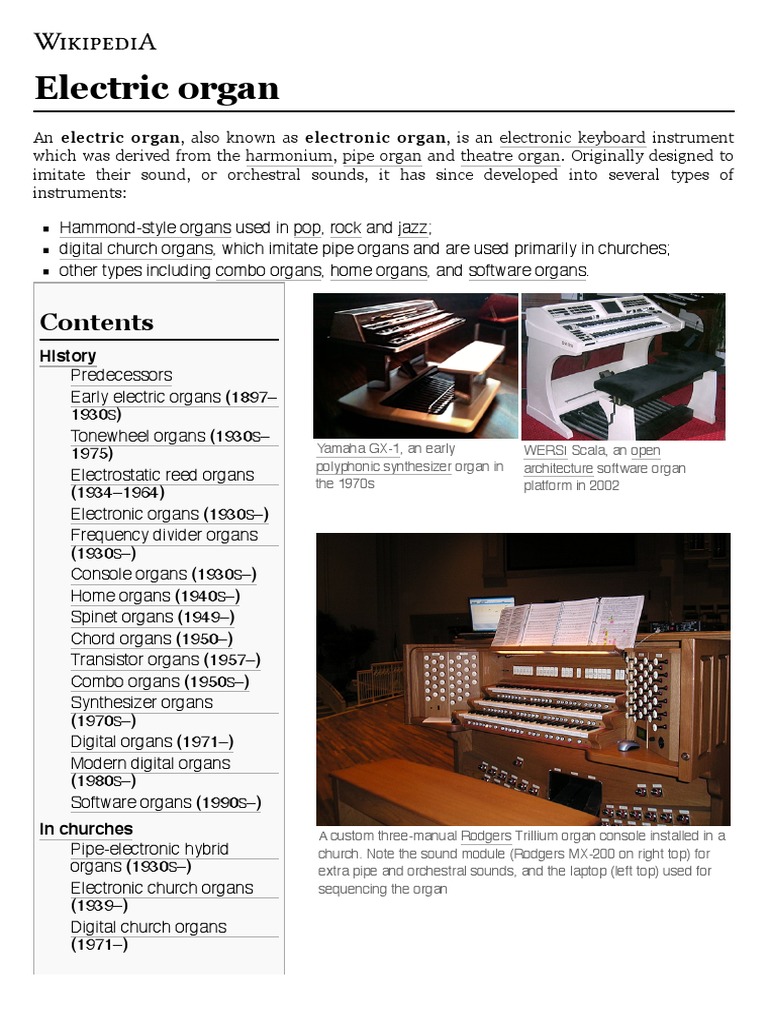 Electric Organ - Wikipedia | PDF | Sound Technology | Musical Instruments