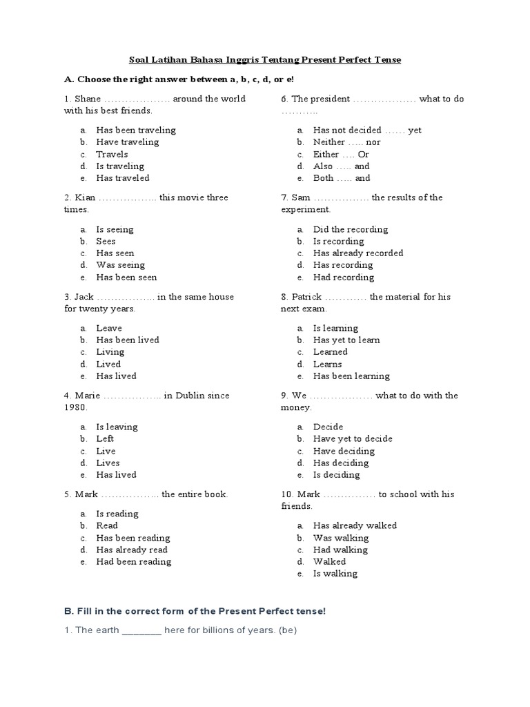 Soal Latihan Bahasa Inggris Tentang Present Perfect Tense | PDF