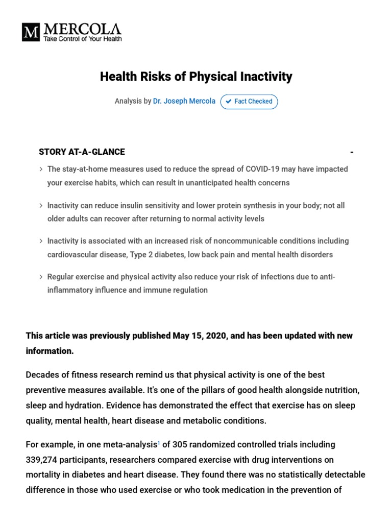 Health Risks of Physical Inactivity PDF | PDF | Physical Fitness ...