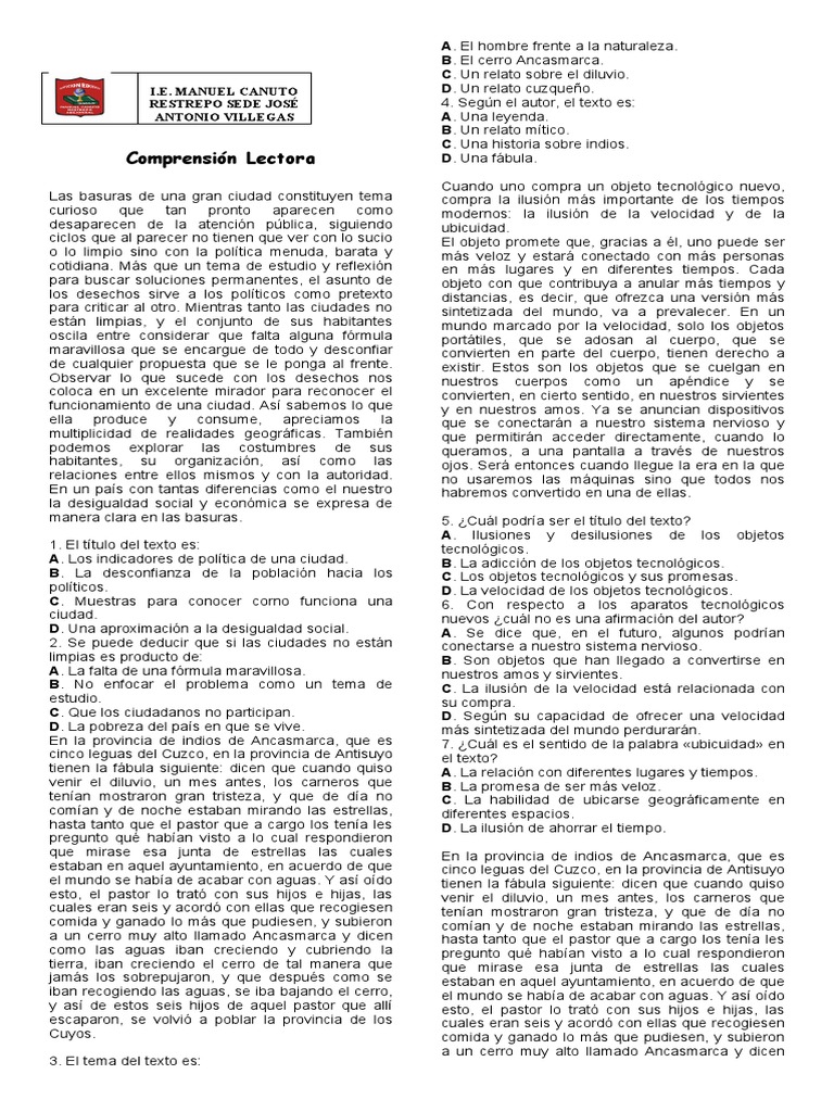 Comprension Lectora 2 | PDF | Ligero | Mito de la inundación