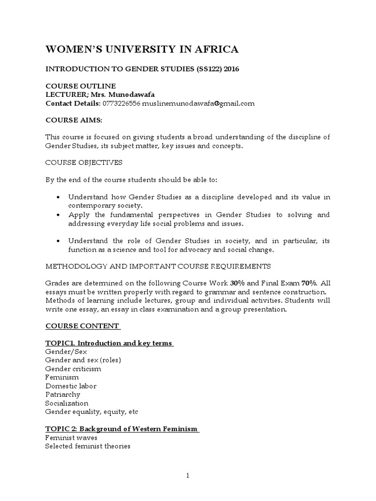 Introduction To Gender Studies Outline | PDF | Gender | Gender Studies