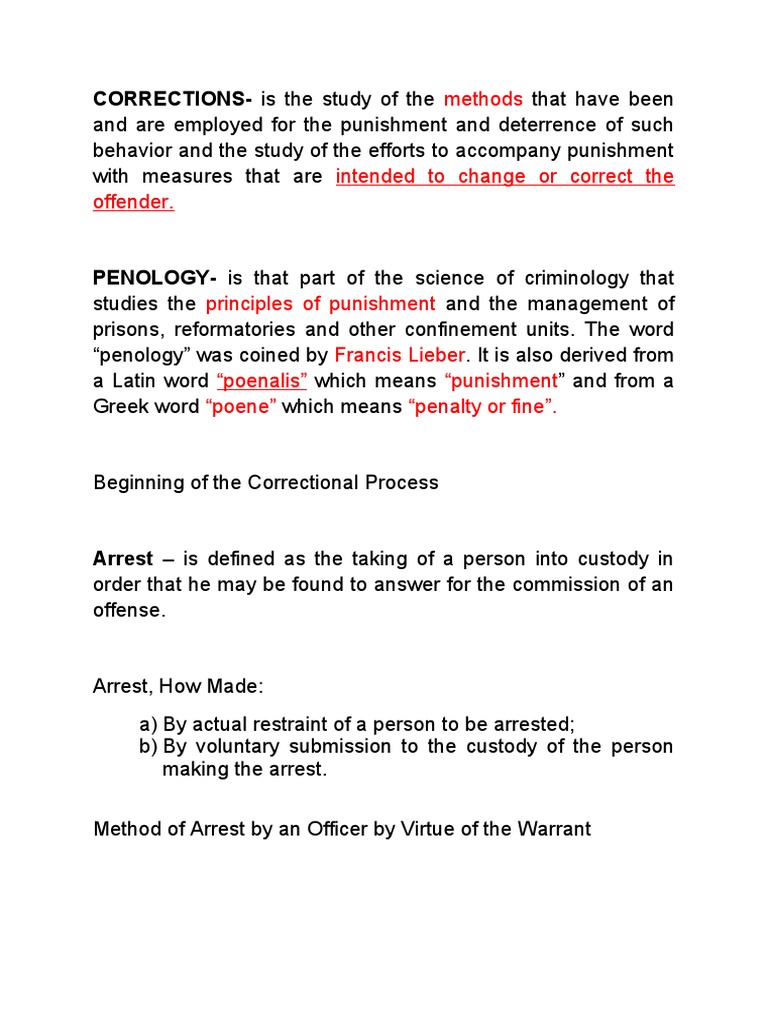 CORRECTIONS-is The Study of The: Methods | PDF | Arrest | Arrest Warrant