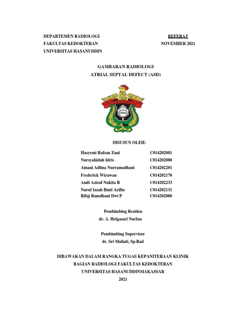 Referat Gambaran Radiologi Atrial Septal Defect (ASD) Kelompok 4 | PDF