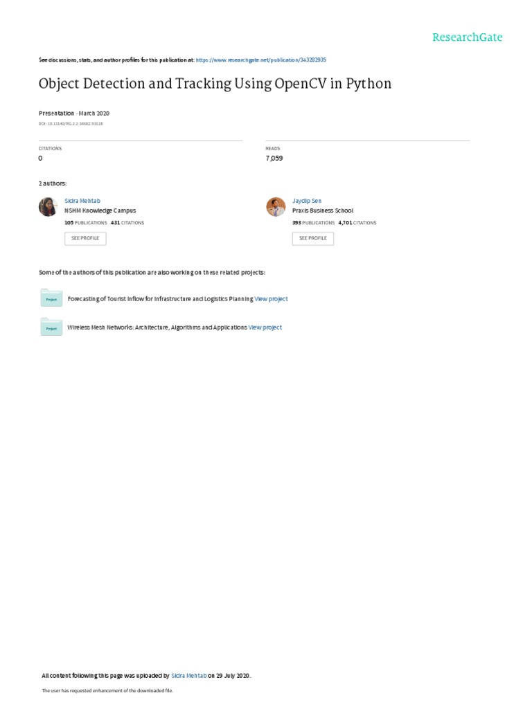 Object Detection and Tracking Using Opencv in Python: March 2020 | PDF ...