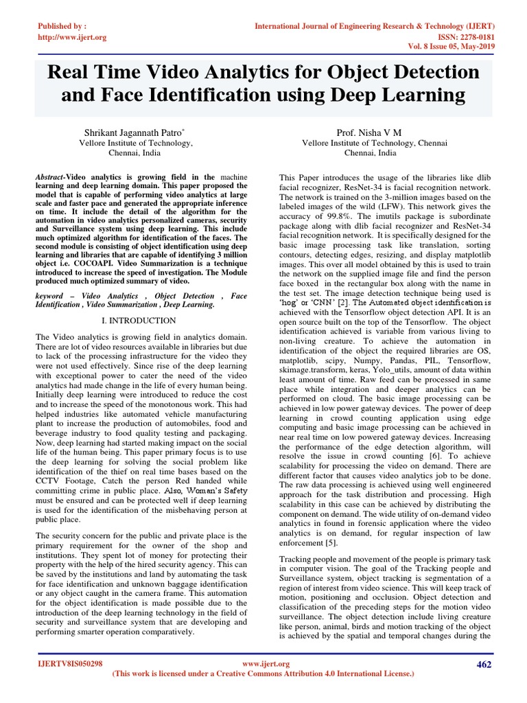 Real Time Video Analytics For Object Detection and Face Identification ...