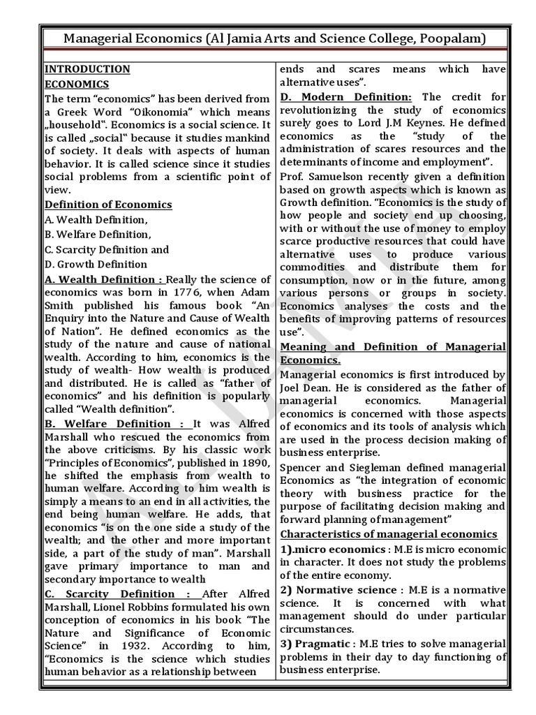 Managerial Economics Short Note PDF | Download Free PDF | Demand ...