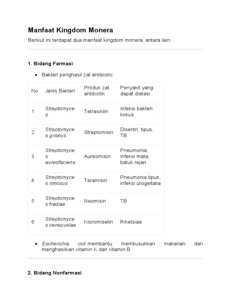 Manfaat Dan Kerugian Kingdom Monera | PDF