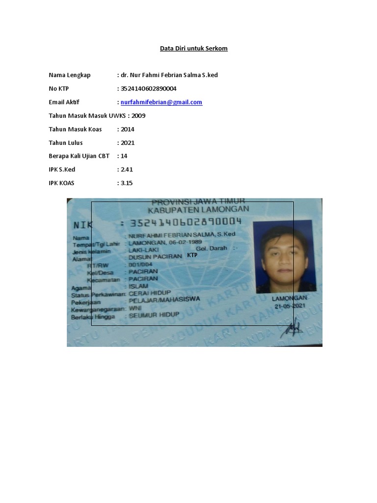 Data Diri Untuk Serkom 2 | PDF