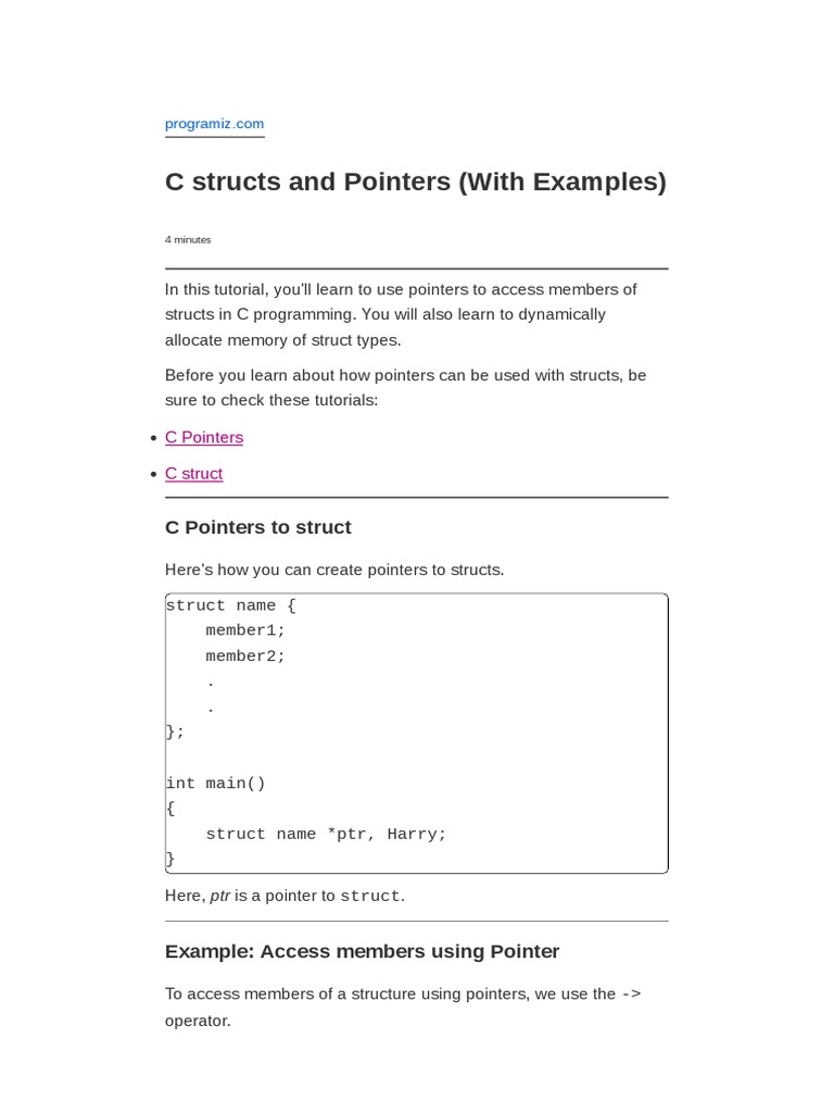C Structs And Pointers With Examples Pdf Pointer Computer