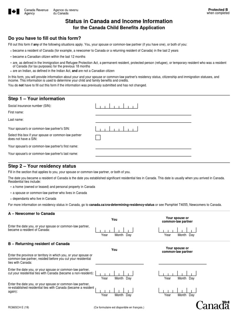 Status in Canada and Income Information: For The Canada Child Benefits ...