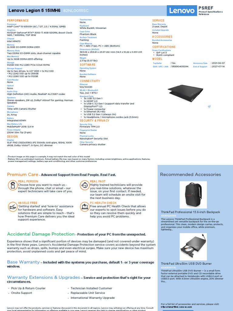 Lenovo Legion 5 15IMH6 82NL001RSC ENG User Manual | PDF | Computer Hardware | Computing