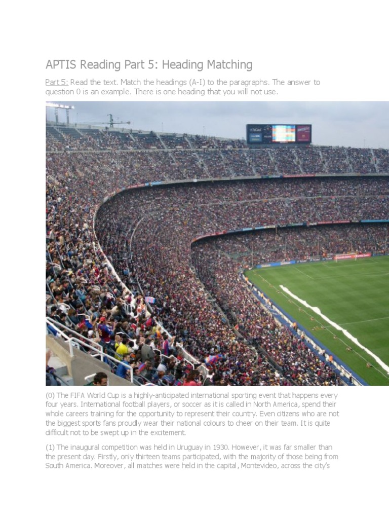APTIS Reading Part 5: Heading Matching | PDF | Fifa World Cup ...