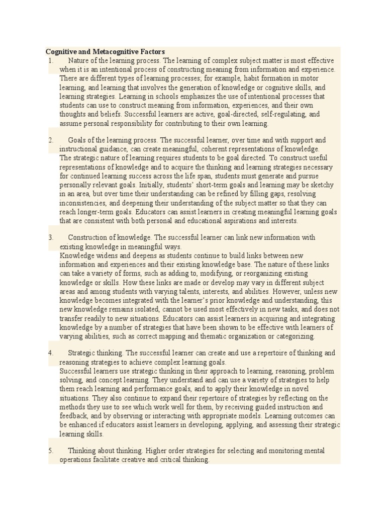 Cognitive and Metacognitive Factors | PDF | Learning | Educational Assessment