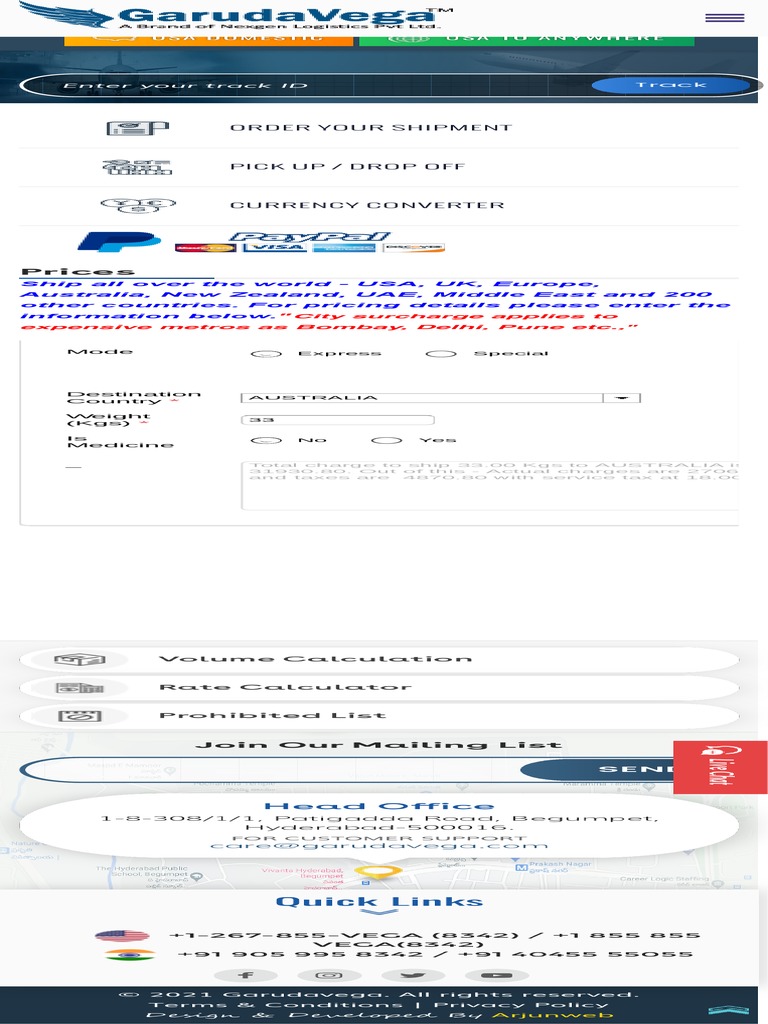 Prices - Garudavega Courier Services - Worldwide | PDF