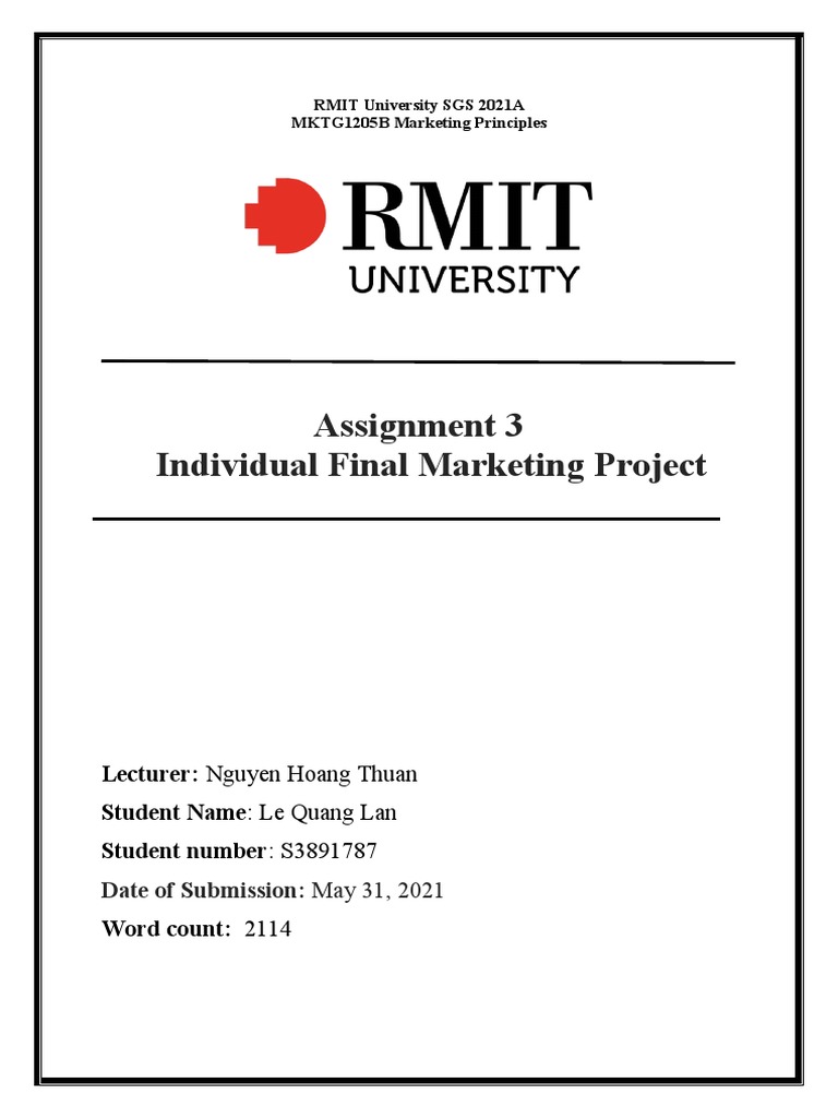 Assignment 3 Individual Final Marketing Project | PDF | Brand | Marketing