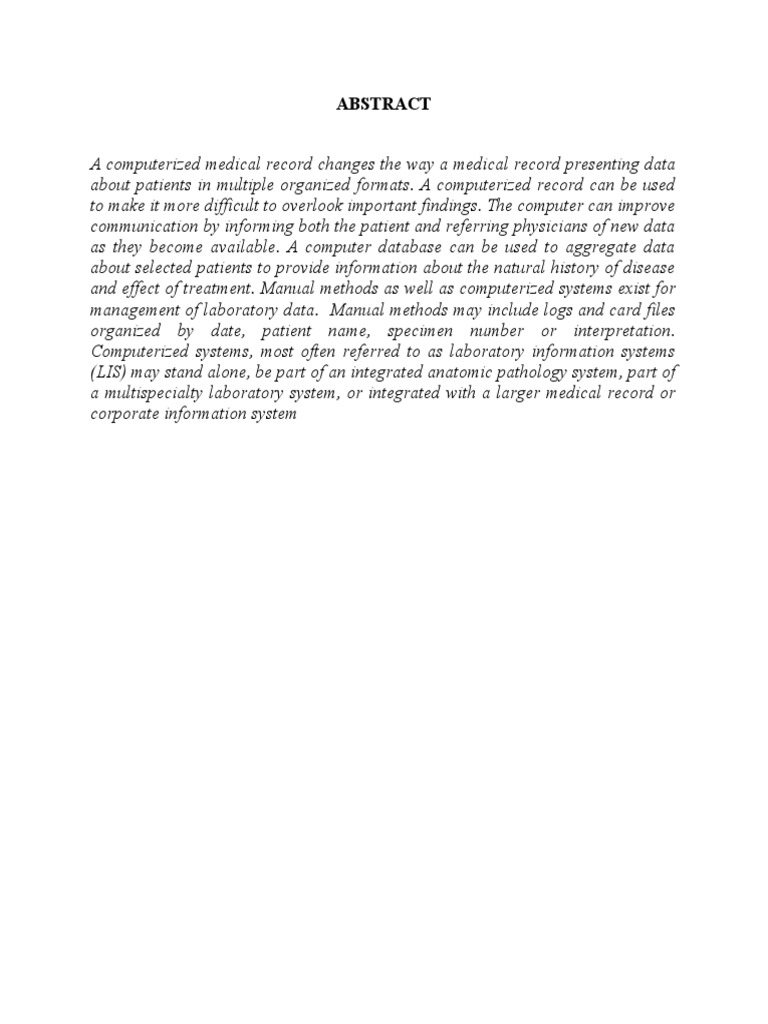 Computerized Medical Lab Record System | PDF | Medical Record | Computing