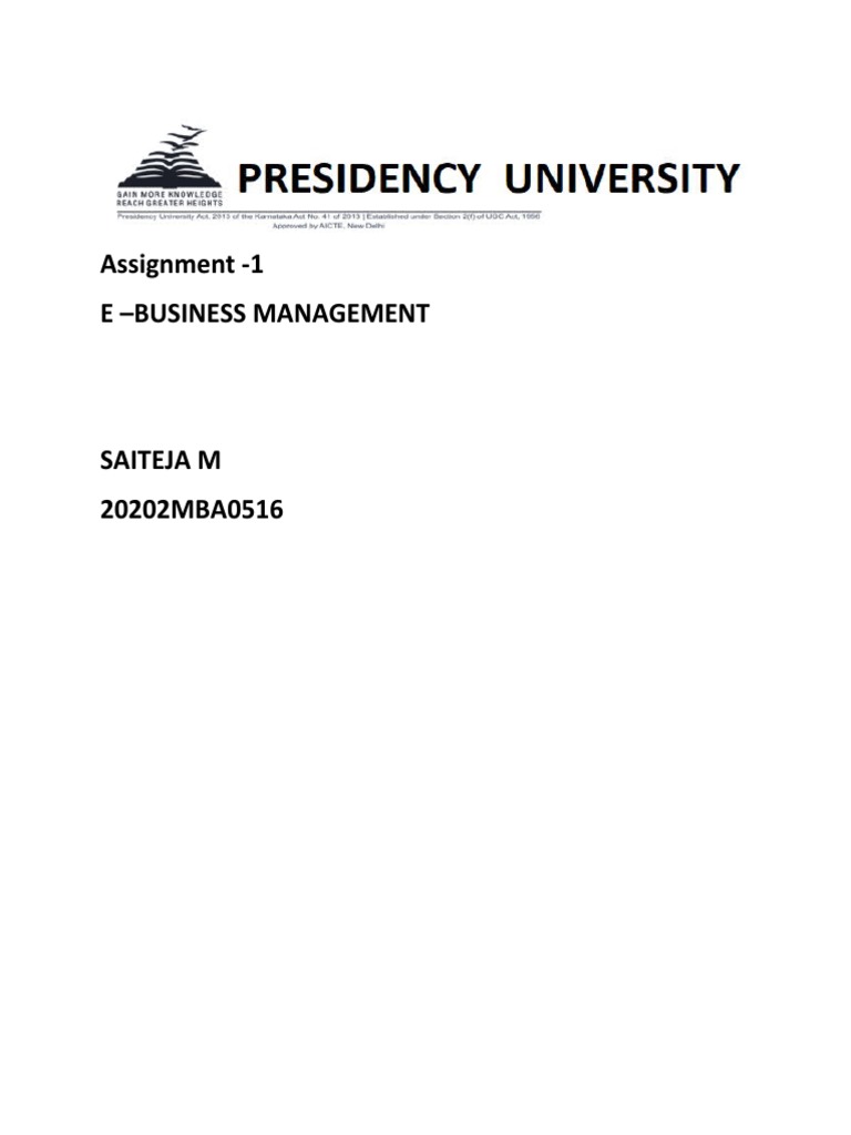 Assignment - 1 E - Business Management | PDF | Business Model | Disruptive Innovation