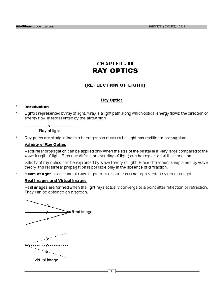 Ray Optics: Chapter - 00 | PDF | Mirror | Refractive Index